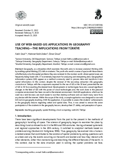 Pdf Use Of Web Based Gis Applications In Geography Teaching The Implications From Türkiye