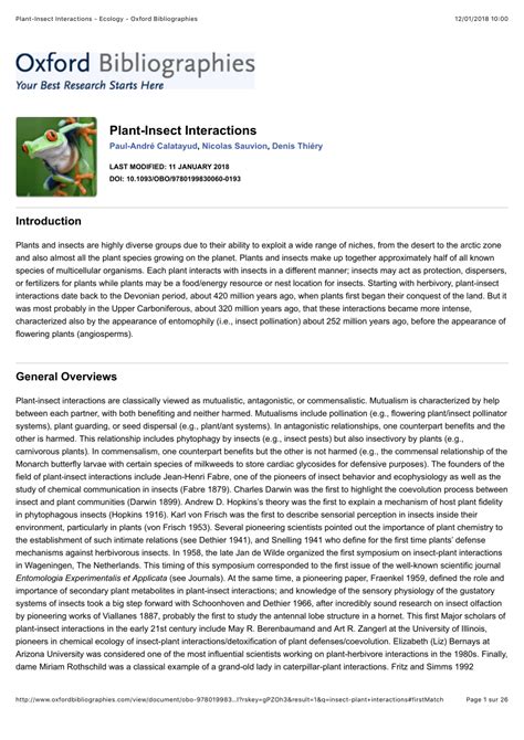 Pdf Plant Insect Interactions