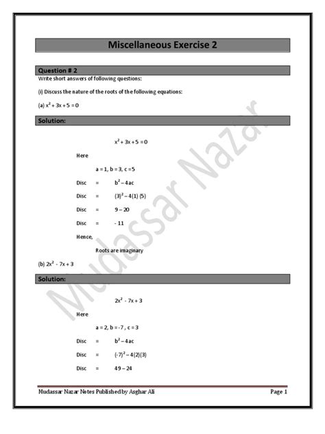 Miscellaneous Exercise 2 Pdf Zero Of A Function Equations