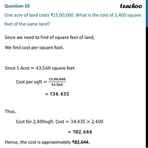 One Acre Of Land Costs ₹1500000 What Is The Cost Of 2400 Square