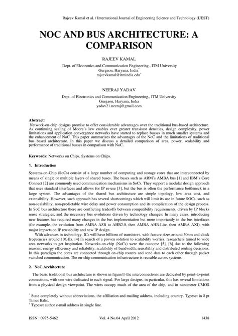 Pdf Noc And Bus Architecture A Comparison