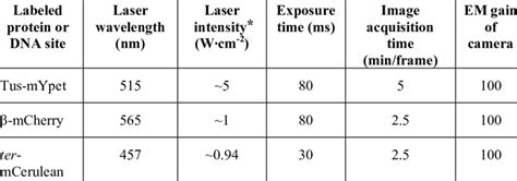 Image Acquisition Settings Used Long Time Lapse Microscopy Experiments
