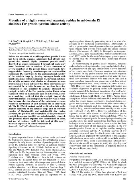 PDF Mutation Of A Highly Conserved Aspartate Residue In Subdomain IX Abolishes Fer Protein