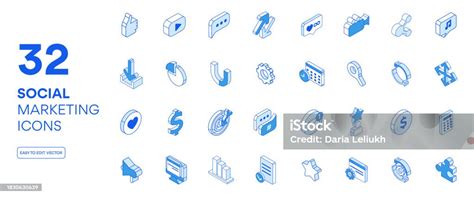 개요의 등각 투영 비즈니스 아이콘 현대 평면 벡터 일러스트 레이 션입니다 소셜 미디어 마케팅 아이콘 아이콘에 대한 스톡 벡터 아트 및 기타 이미지 Istock
