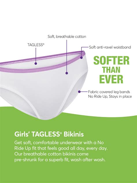 Hanes Girls Tagless Super Soft Cotton Bikinis 14 Pack Sizes 6 16