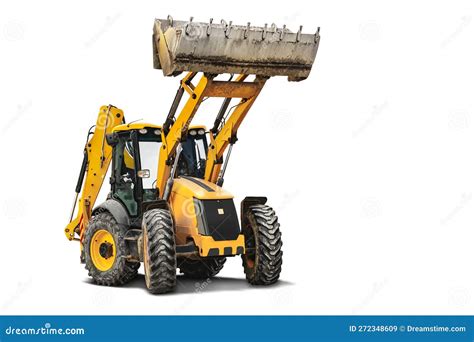 Large Wheeled Excavator Loader Or Bulldozer On A White Isolated