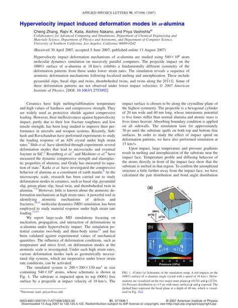 Pdf Hypervelocity Impact Induced Deformation Modes In α Alumina