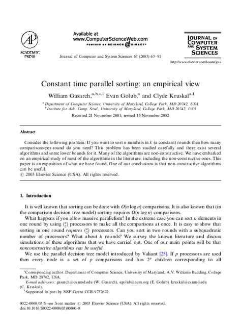 constant time parallel sorting an empirical view