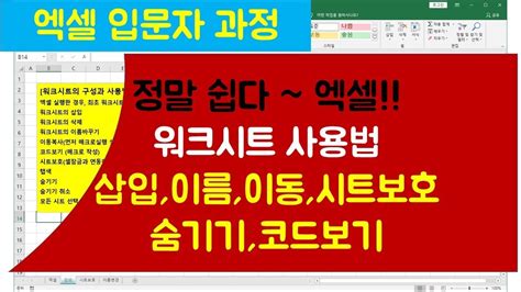 025강 엑셀기초강좌 워크시트 사입 이동 이름 시트보호 숨기기 등을 설명엑셀매크로엑셀vba엑셀기초배우기엑셀