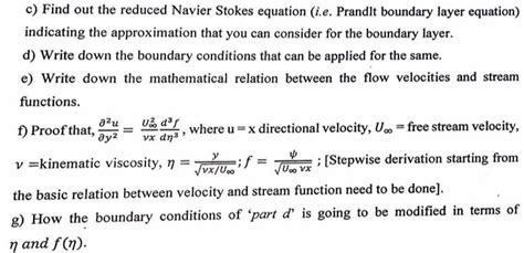 Solved C ﻿find Out The Reduced Navier Stokes Equation I E