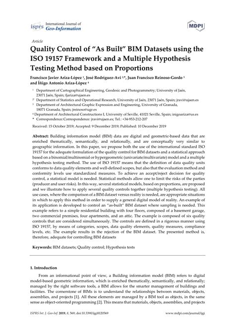 Pdf Quality Control Of As Built” Bim Datasets Using The Iso 19157