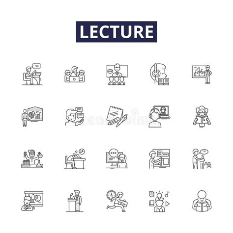 Lecture Line Vector Icons and Signs. Talk, Seminar, Education, Classroom, Information, Speech ...