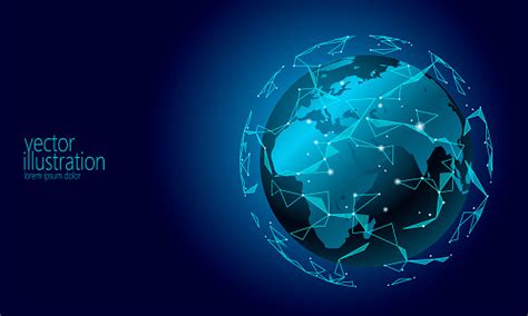 글로벌 국제 연결 정보는 블록 체인 암호 화폐를 교환합니다 행성 공간 낮은 폴리 미래 기술 금융 은행 설계 웹 보안 결제