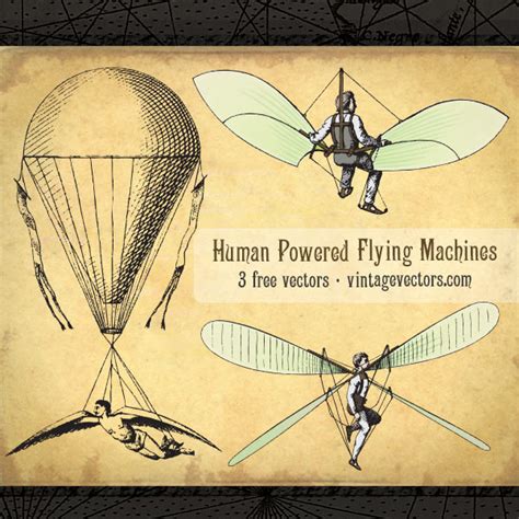 Human Powered Flying Machines Vintage Vectors