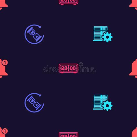 Set Server Setting Waiting Retro Flip Clock And Bell On Seamless Pattern Vector Stock Vector
