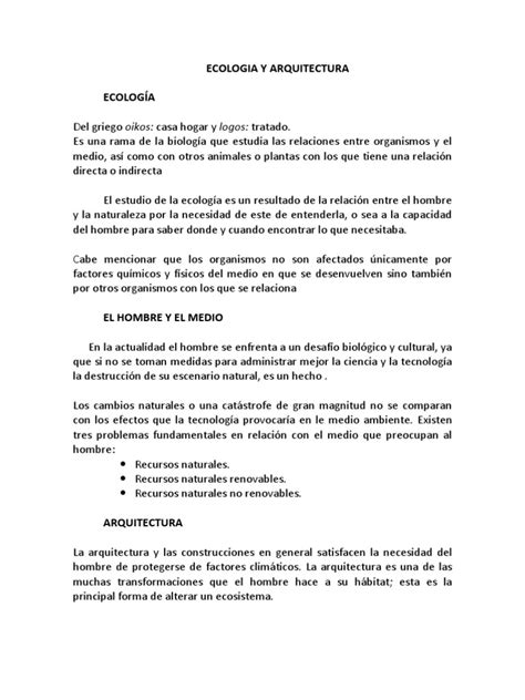 Arquitectura Y Ecología Sostenible Pdf Desarrollo Sostenible