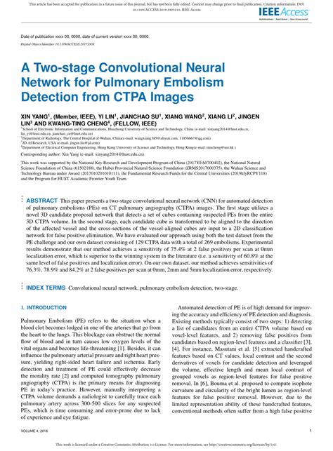 Pdf A Two Stage Convolutional Neural Network For Pulmonary Embolism