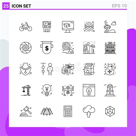 Set Of 25 Icons In Line Style Creative Outline Symbols For Website Design And Mobile Apps Stock