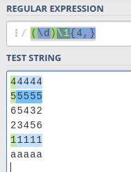 Sql Server What Is Regex For Repeating Same Number Or More Times For Example