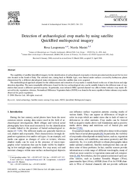 Pdf Detection Of Archaeological Crop Marks By Using Satellite Quickbird Multispectral Imagery