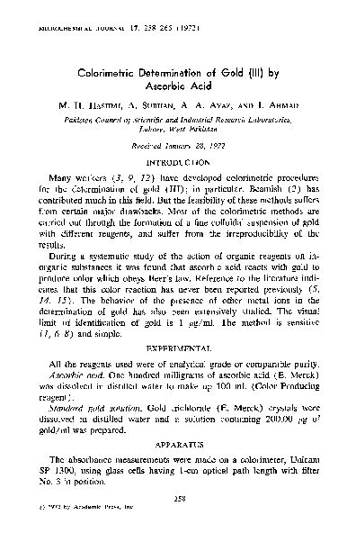 Pdf Colorimetric Determination Of Gold Iii By Ascorbic Acid