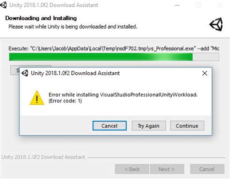 Unity Error Installing Visual Studio (Error code 1) - Unity Engine - Unity Discussions