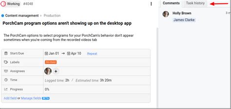 task history proofhub help and support