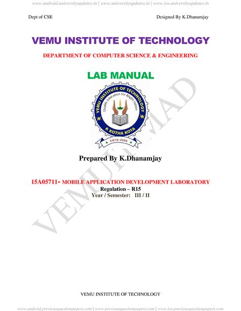 Jntua Mobile Application Development Lab Manual Dept Of Cse Designed