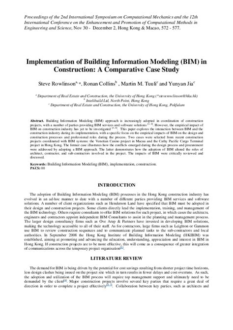 Pdf Implementation Of Building Information Modeling Bim In Construction A Comparative Case