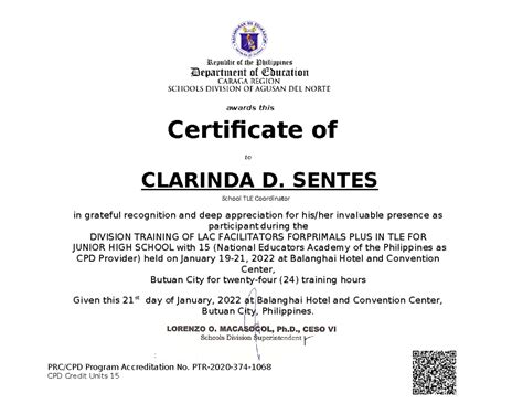 Clarinda D None Prccpd Program Accreditation No Ptr 2020 374 Cpd