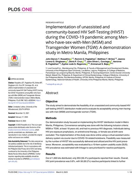Pdf Implementation Of Unassisted And Community Based Hiv Self Testing