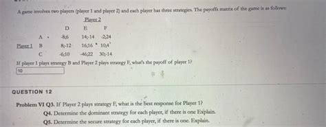 solved a game involves two players player 1 and player 2