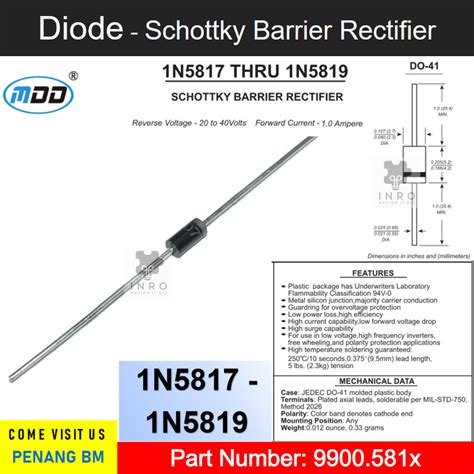 Original Mdd Brand 1n5817 1n5818 1n5819 Diode Schottky Barrier
