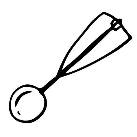 Doodle Ice Cream Scoop Hand Drawn Disher Serving Scoop Spoon Vector