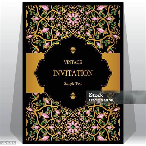 결혼식 초대 카드 템플릿 패턴 골드와 크리스탈 종이에 컬러 배경 결정체에 대한 스톡 벡터 아트 및 기타 이미지 결정체 결혼 의식 결혼식 Istock