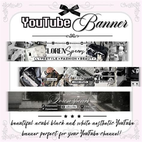 Acubi Aesthetic Youtube Banner Template Monochrome Canva Digital Etsy