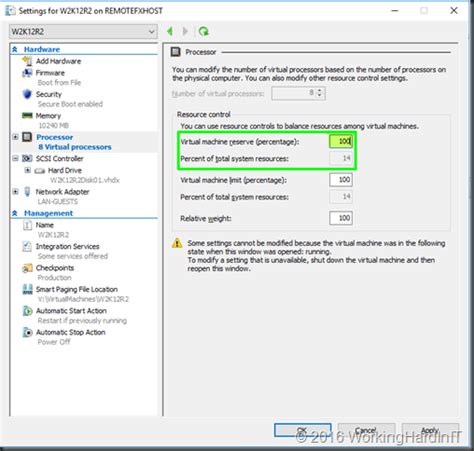 the hyper v processor virtual machine reserve working hard in