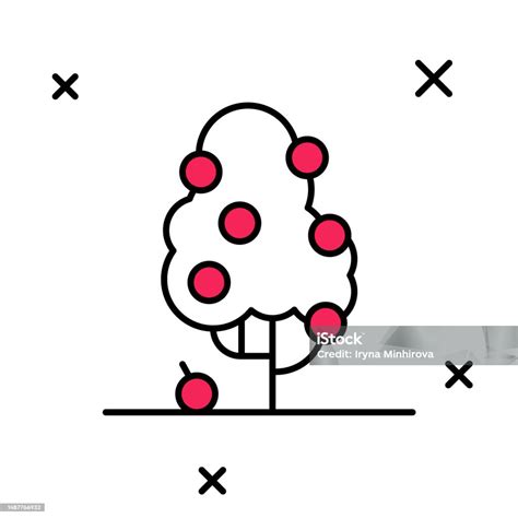 흰색 배경에 격리 된 윤곽선 과일 트리 아이콘 농업 공장 유기농 농산물 과일 정원 원예 테마 벡터 가득 찬에 대한 스톡 벡터 아트 및 기타 이미지 Istock