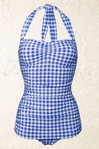 Esther Williams Swimwear Classic Fifties One Piece Swimsuit Gingham Blue White One Piece