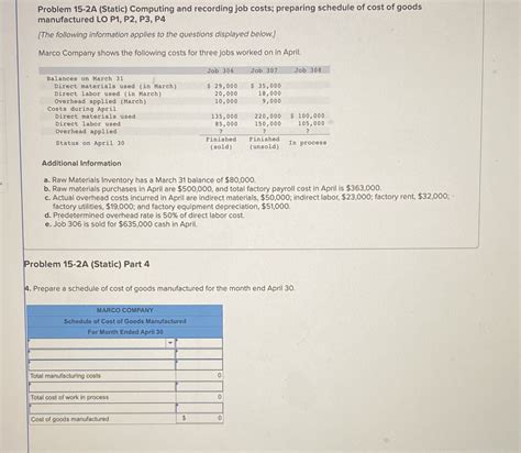 Solved Problem 15 2a Static Computing And Recording Job Costs