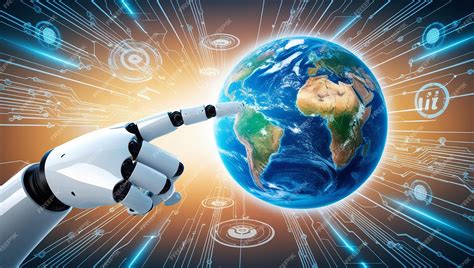 Ai Global Communication Technology Concept Ai Controls Global Network Robot Hand Point On Earth