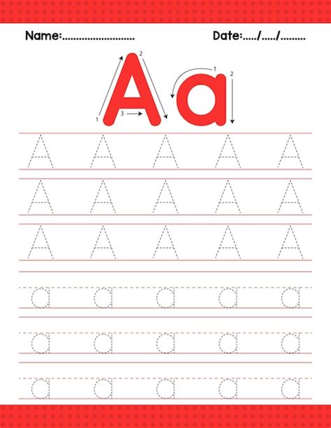 알파벳 추적 편지 취학 전 아동 활동을 위한 시작 편지 워크시트 프리미엄 벡터