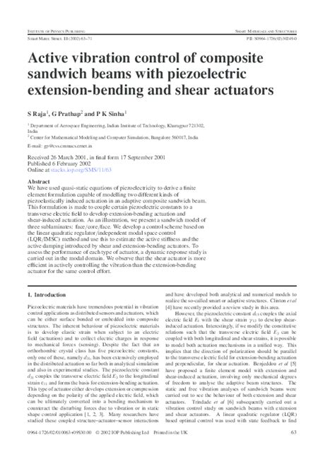 Pdf Active Vibration Control Of Composite Sandwich Beams With Piezoelectric Extension Bending