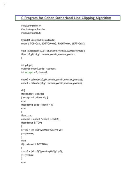 C Program For Cohen Sutherland Line Clipping Algorithm Pdf
