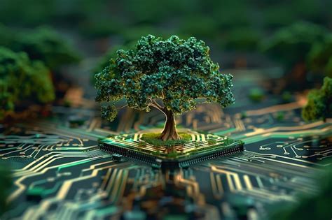 Premium Photo Tree Emerges From Circuit Board Illustrating Convergence Of Nature Technology
