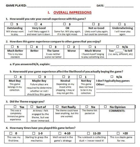 Post Game Questionnaire Let S Build The Perfect One BoardGameGeek