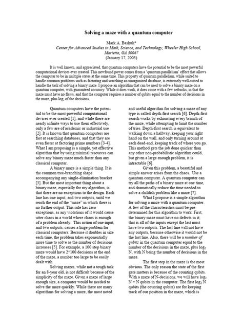 Bashuk 2003 Solving A Maze With A Quantum Computer Pdf Quantum