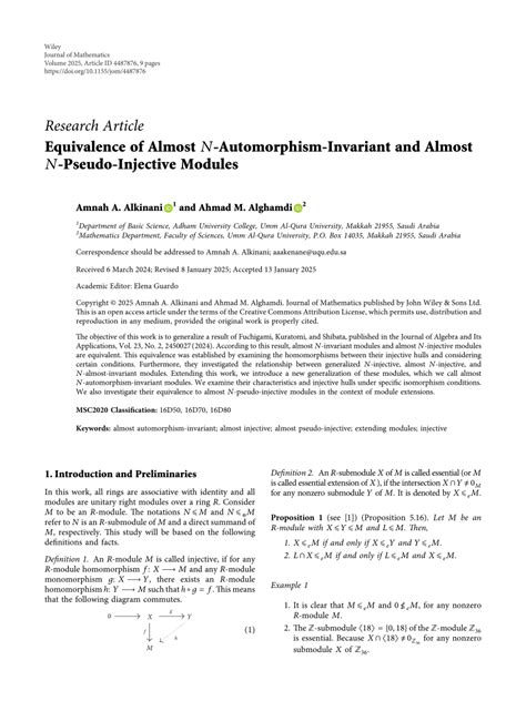 Pdf Equivalence Of Almost N Automorphism Invariant And Almost N