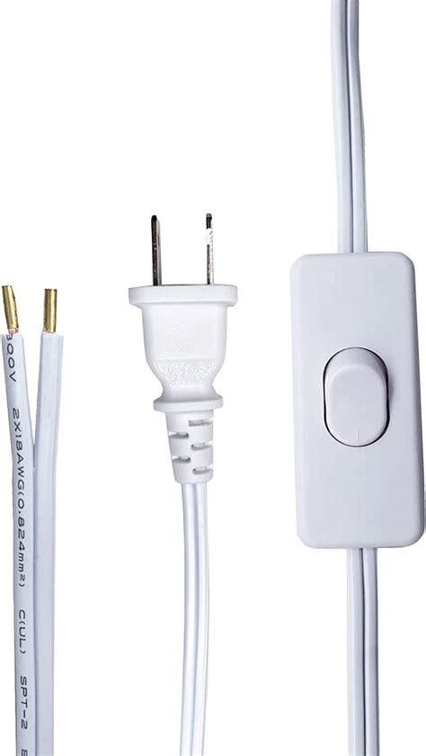 Trahoo Lamp Cord With Switch Plug 2 Prong Extension Cord 6 Feet White Lamp Cord Replacement