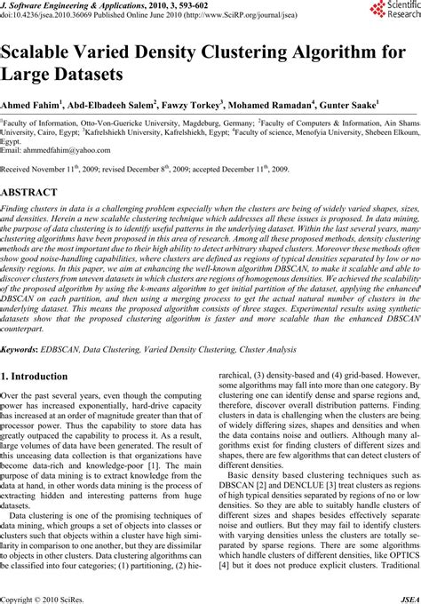 Scalable Varied Density Clustering Algorithm For Large Datasets